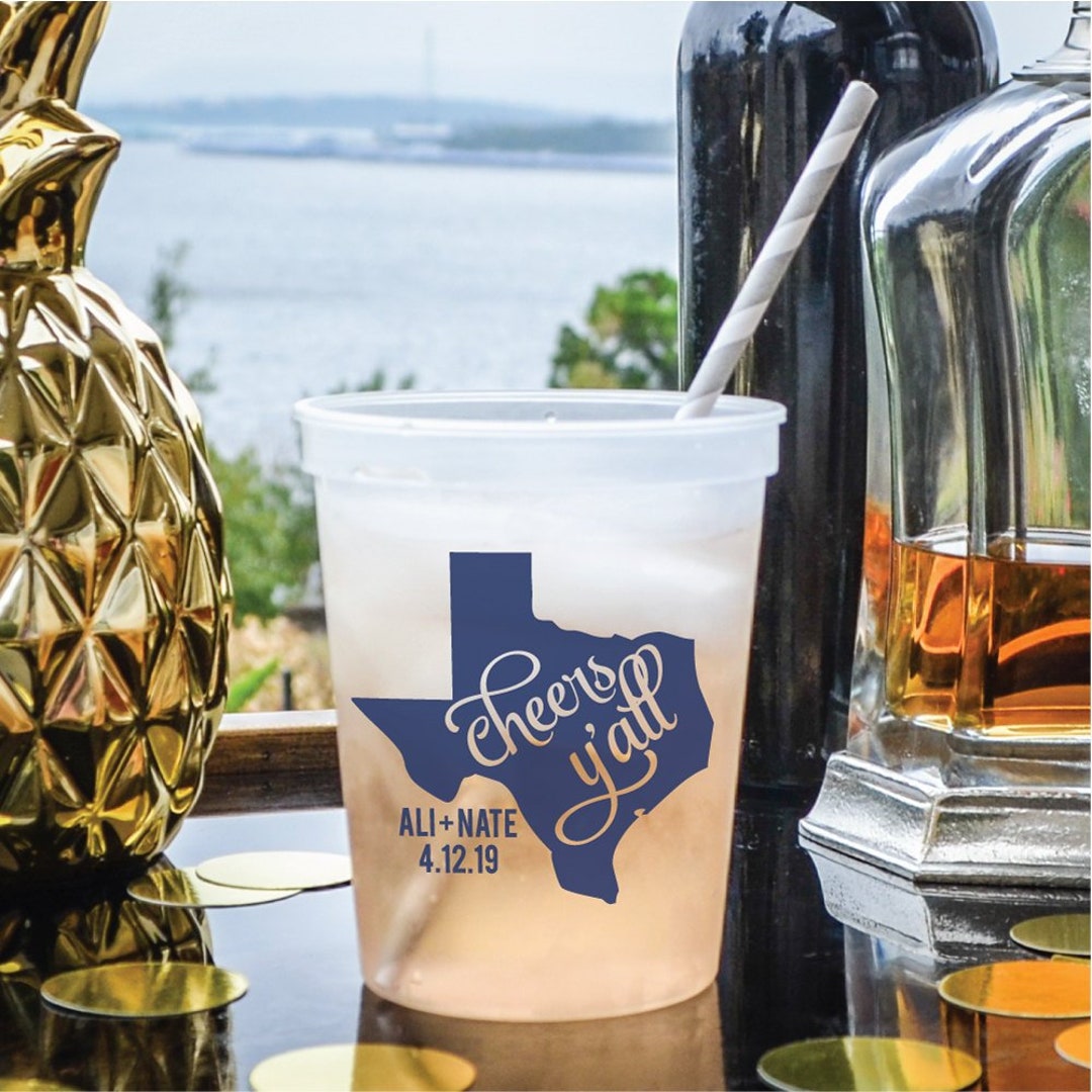 Cheers Y'all Wedding Cups, Personalized Stadium Cups, Cheers Party Cups ...