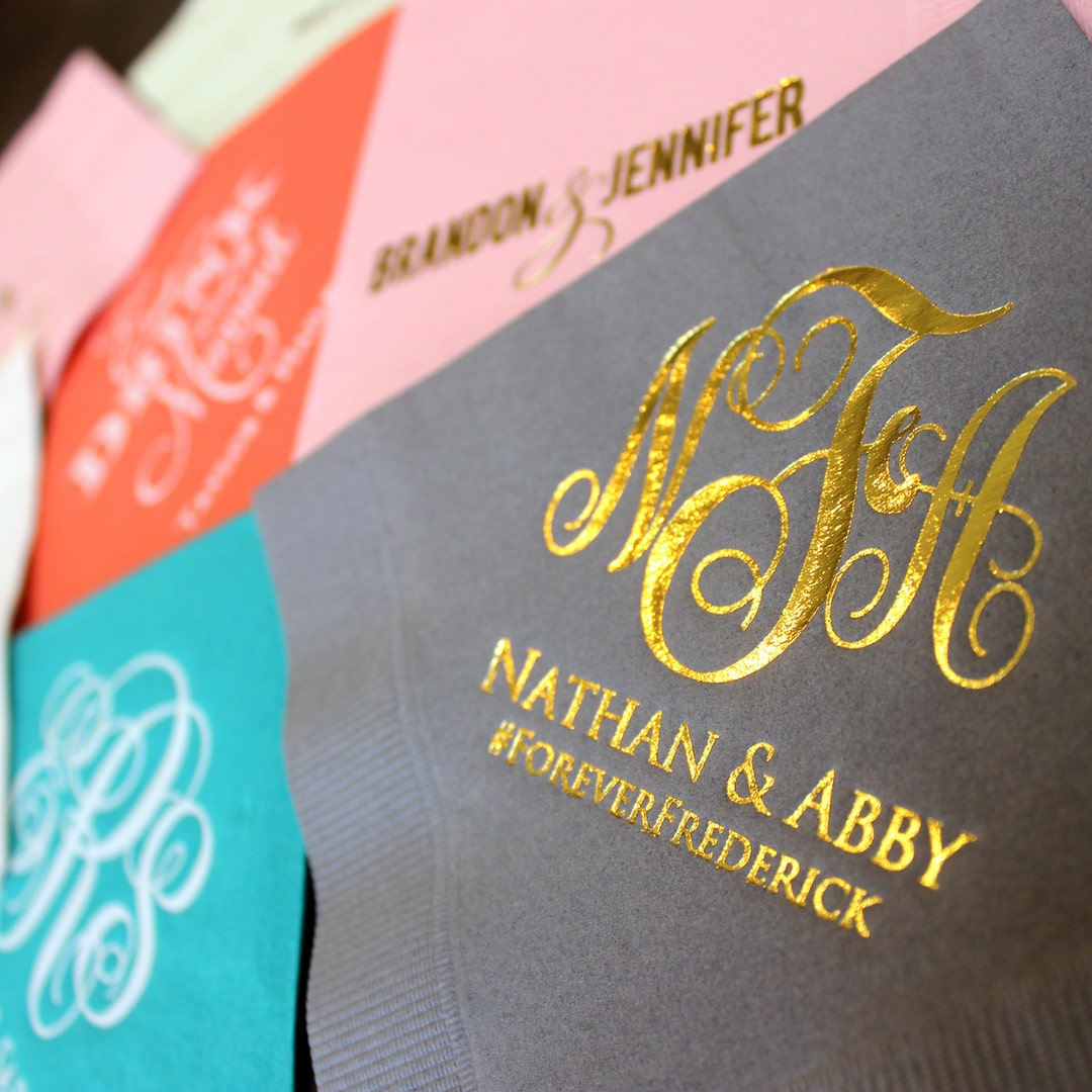 Custom Couples Monogram Wedding Napkins, Personalized Beverage Napkins ...