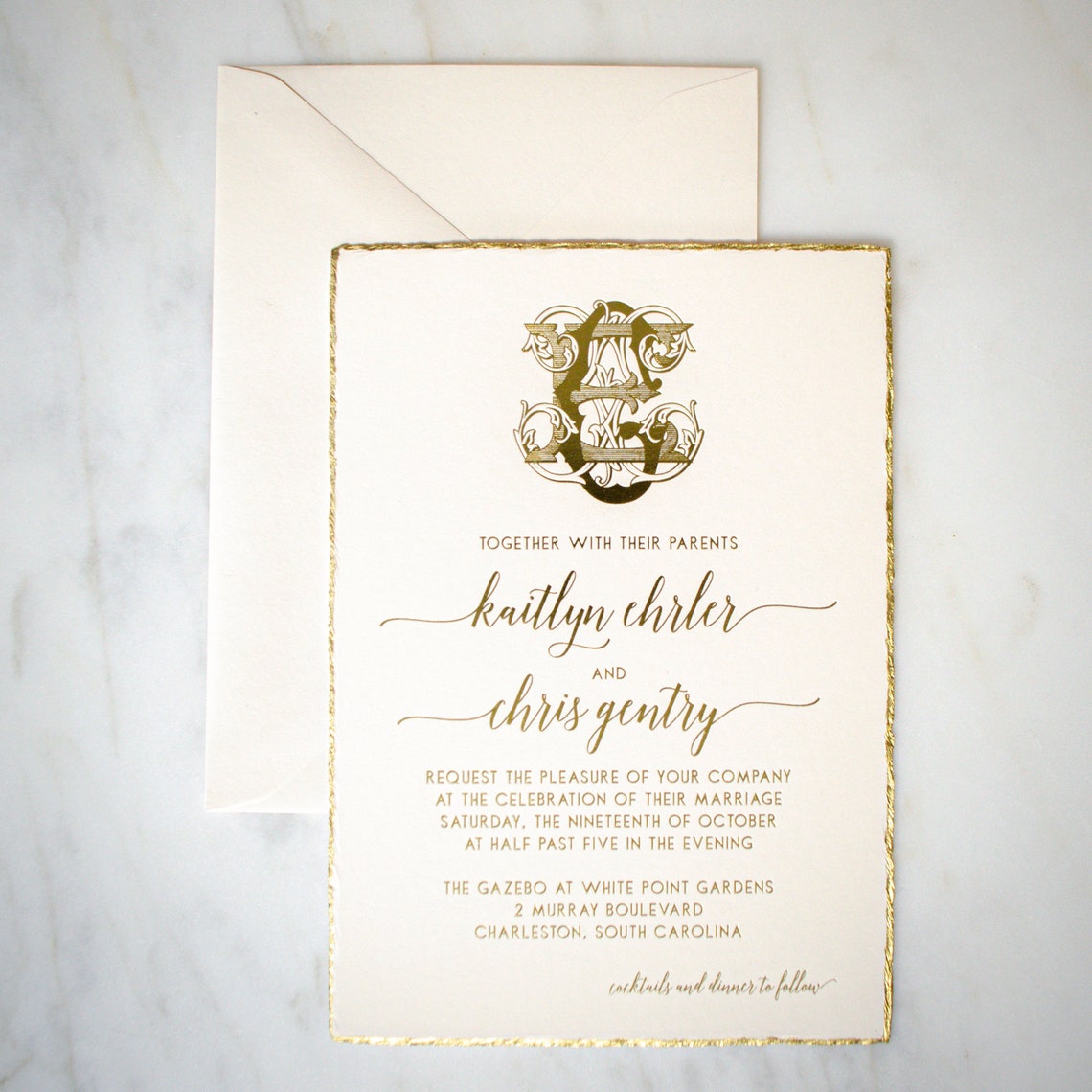 Custom Pearl Deckled Edge Foil Stamped Debutante Ball Invitations ...