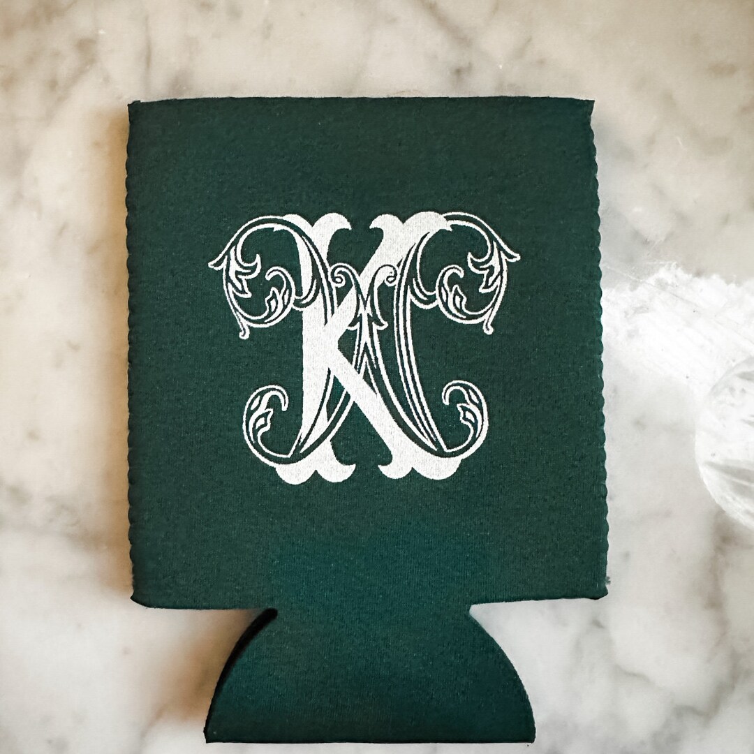 Script Interlocking Monogrammed Can Coolers, Custom Wedding Can Cooler ...