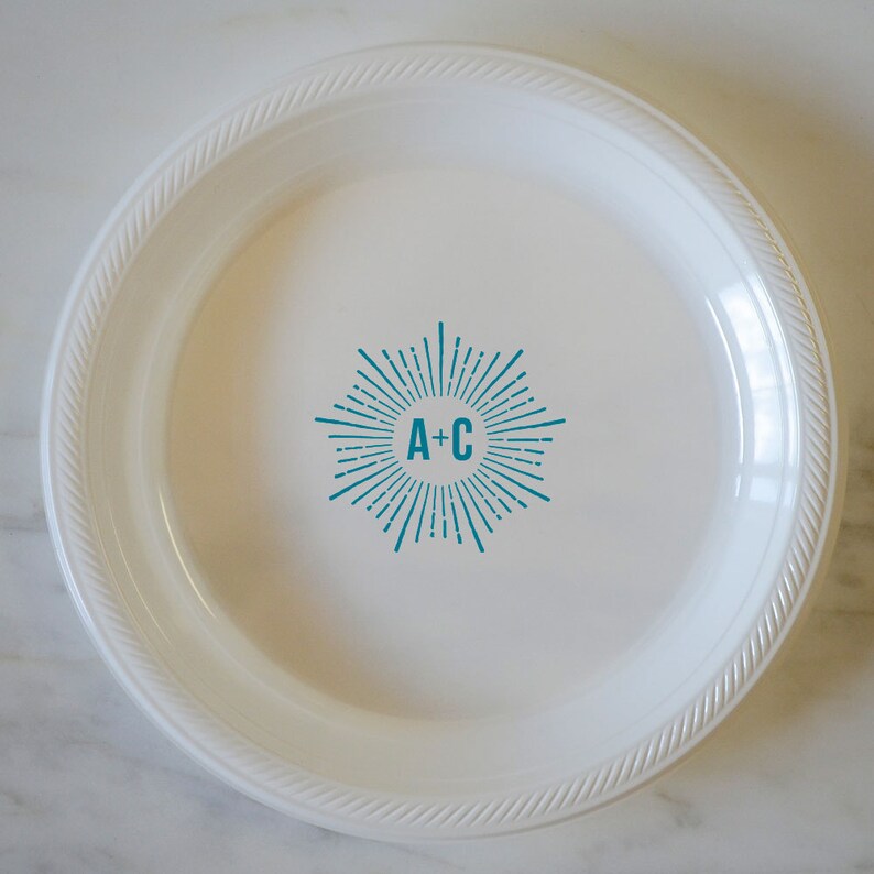 Custom Starburst Initials Plastic Plates, Monogrammed Party Plated ...