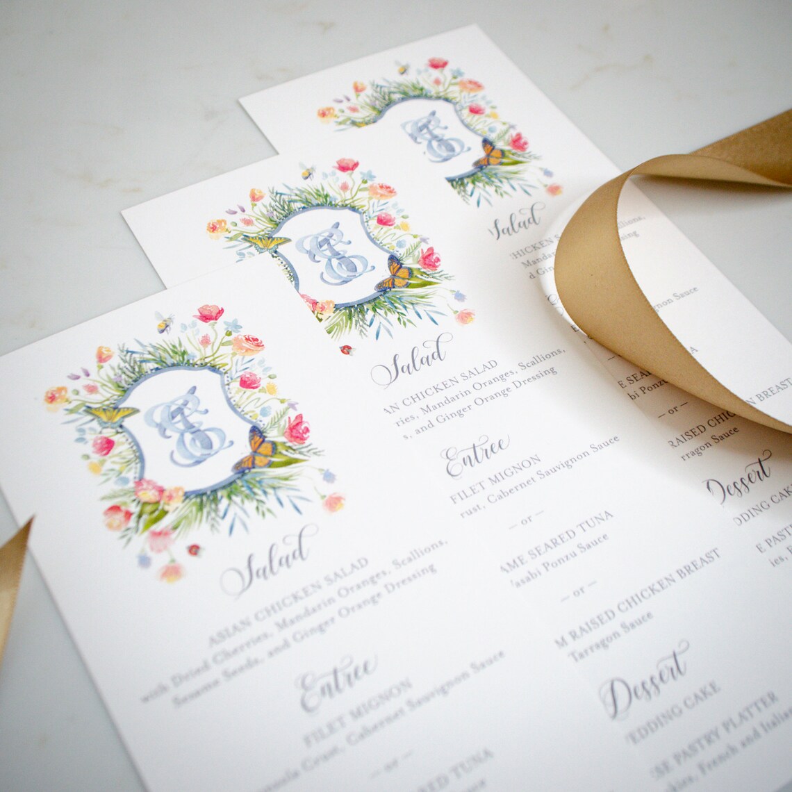 Personalized Watercolor Crest Full Color Printed Menu Cards, Custom ...
