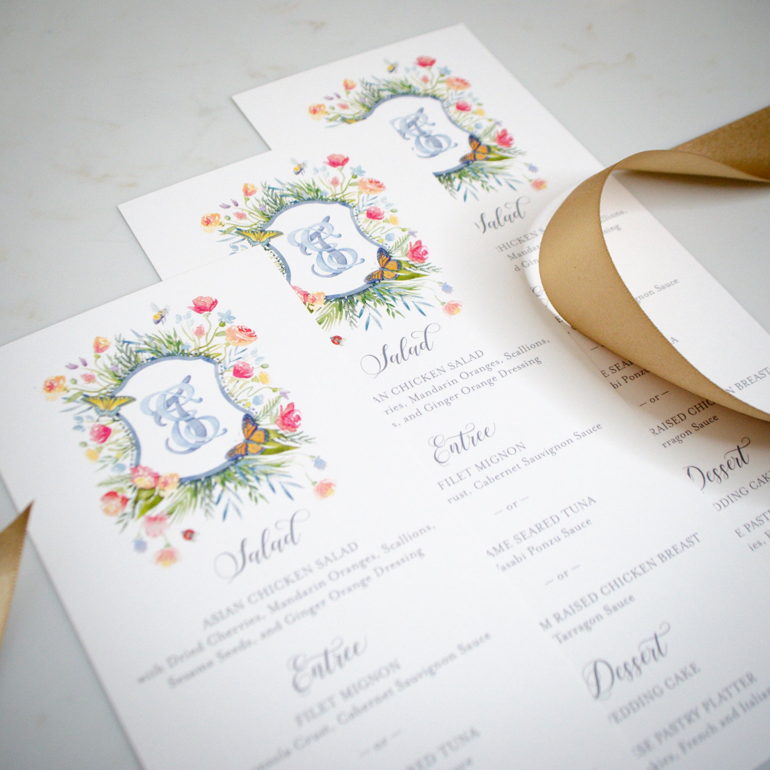 Personalized Watercolor Crest Full Color Printed Menu Cards, Custom ...