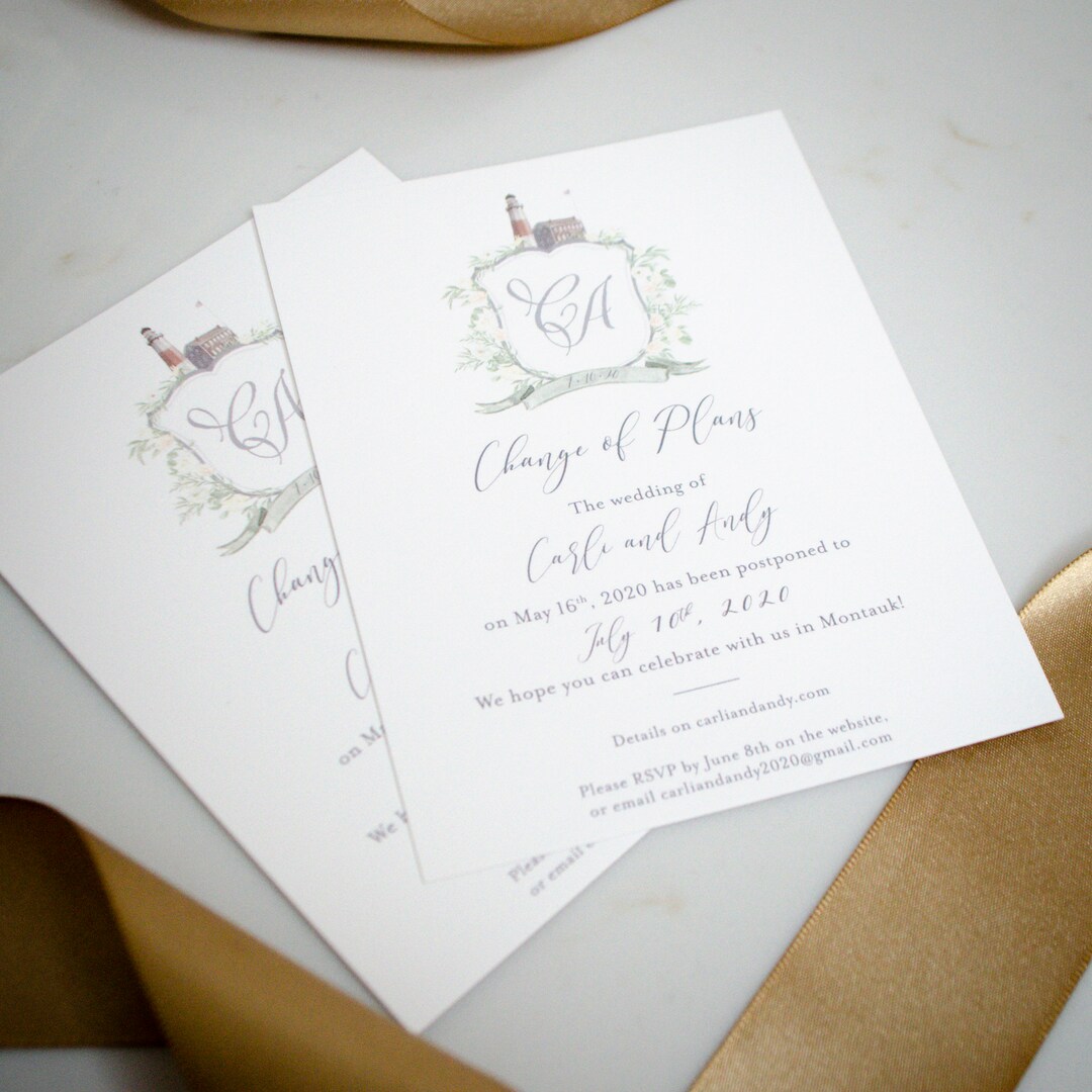 Custom Full Color Printed Change of Date Cards, Personalized Watercolor ...