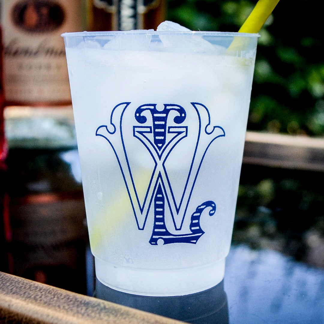 Navy Monogram Cups, Couples Initials Wedding Cups, Interlocking ...