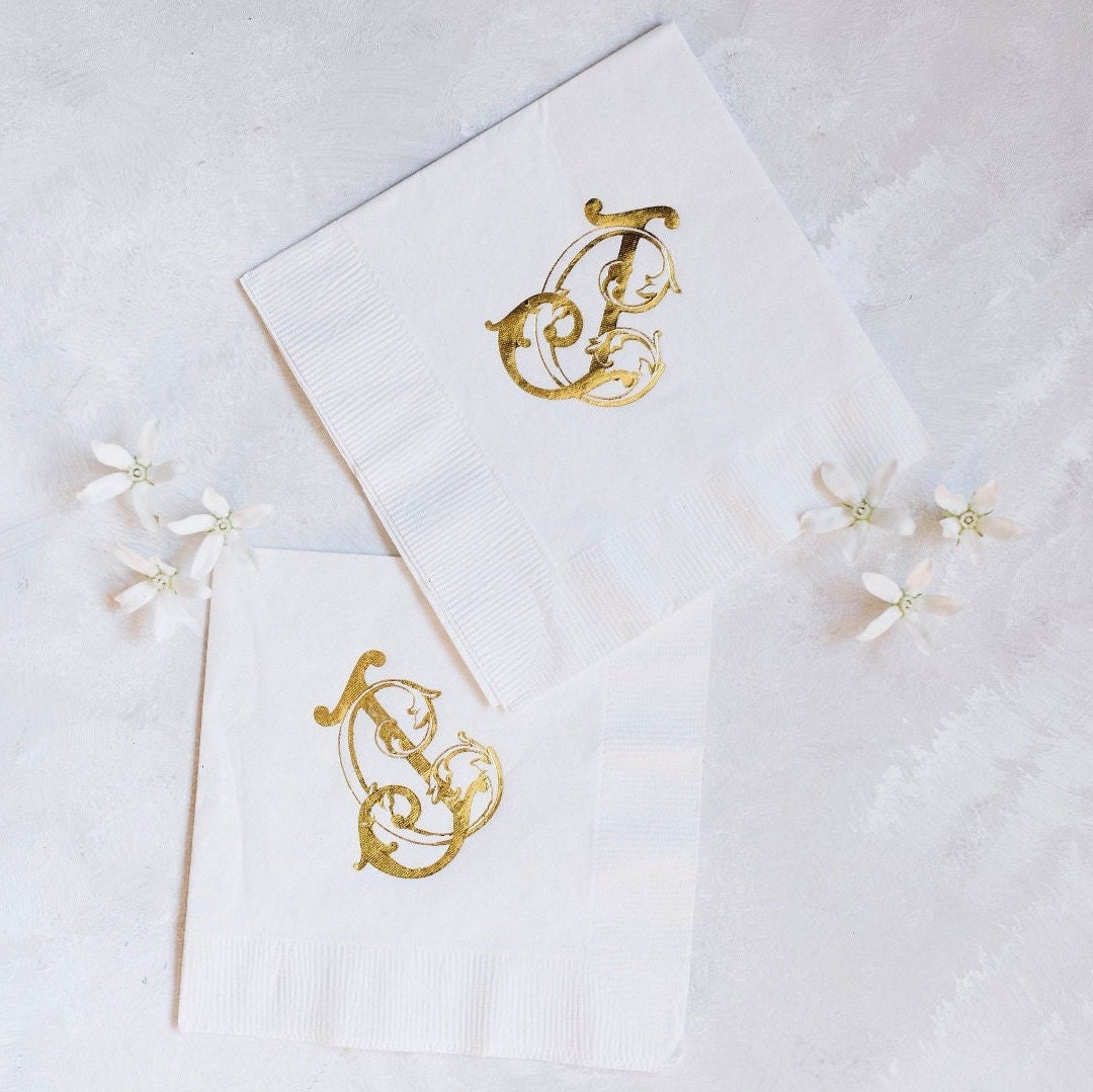Custom Gold Foil Party Napkins, Gold Foil Monogrammed Cocktail Napkin ...