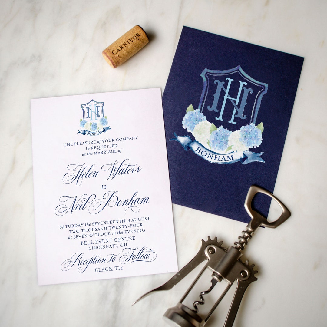 Digital Full Color Hydrangea Invitations, Hydrangea Crest Wedding ...