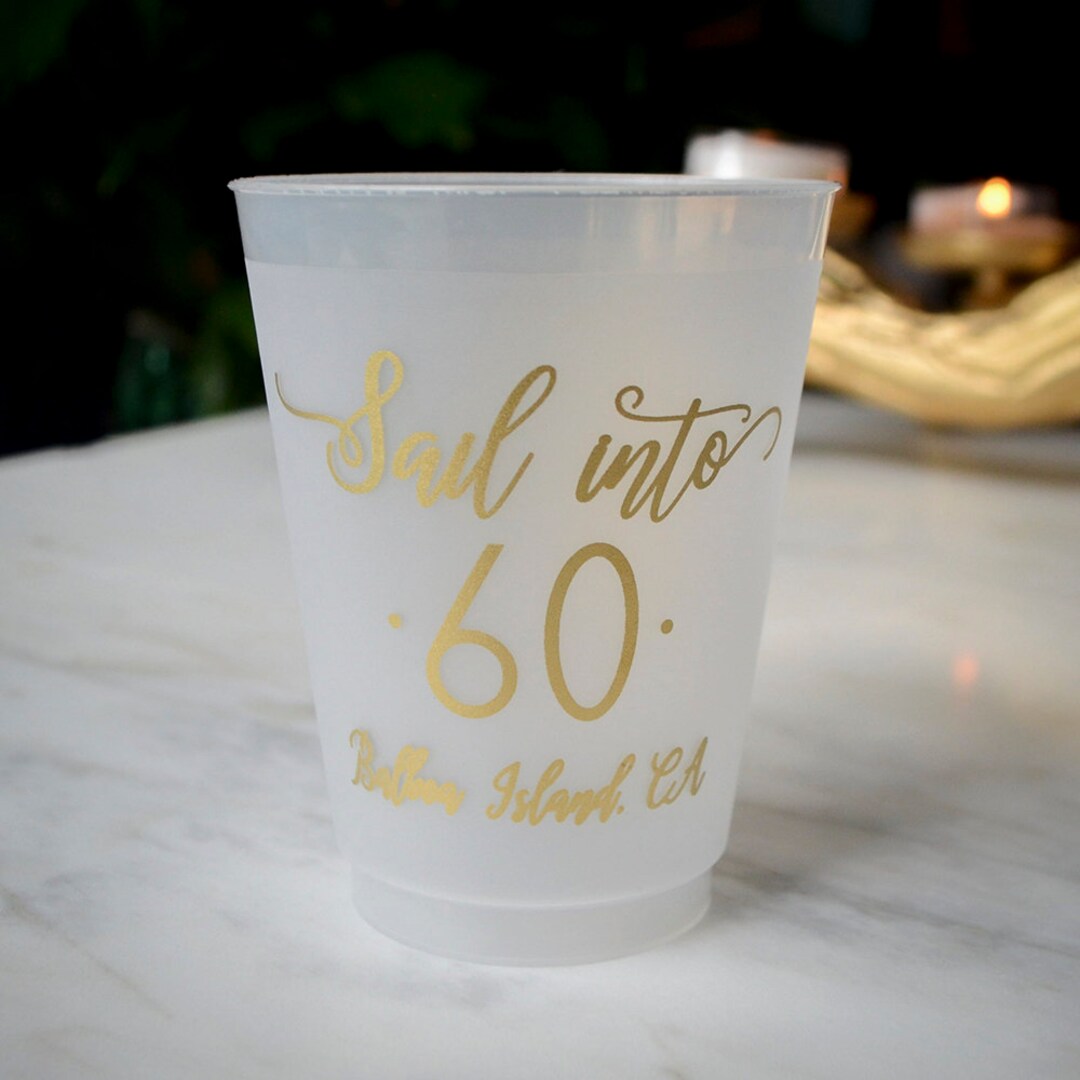 60th Birthday Cups, Milestone Birthday, Sail Into 60, Custom Frosted ...