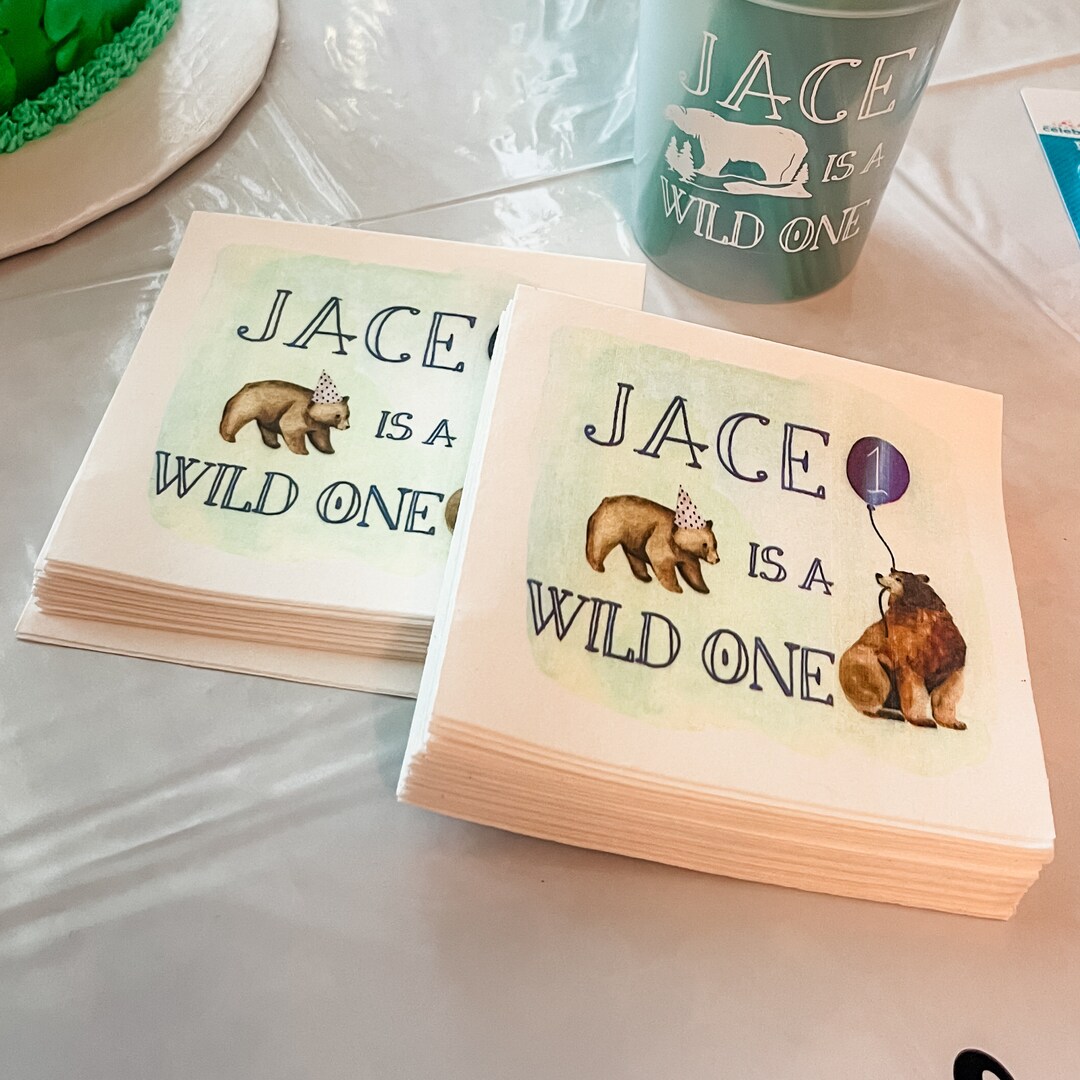 Full Color Wild One Birthday Party Napkins, Colorful Bear Bday 3ply ...