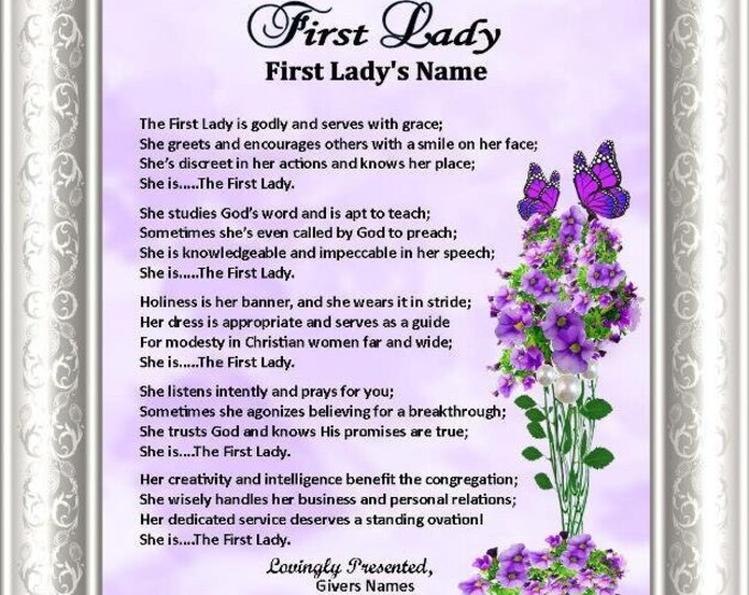 Pastors Wife First Lady Personalized Appreciation Name Poem T Thank