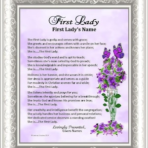 Pastor's Wife First Lady Personalized Appreciation Name Poem Gift Thank ...
