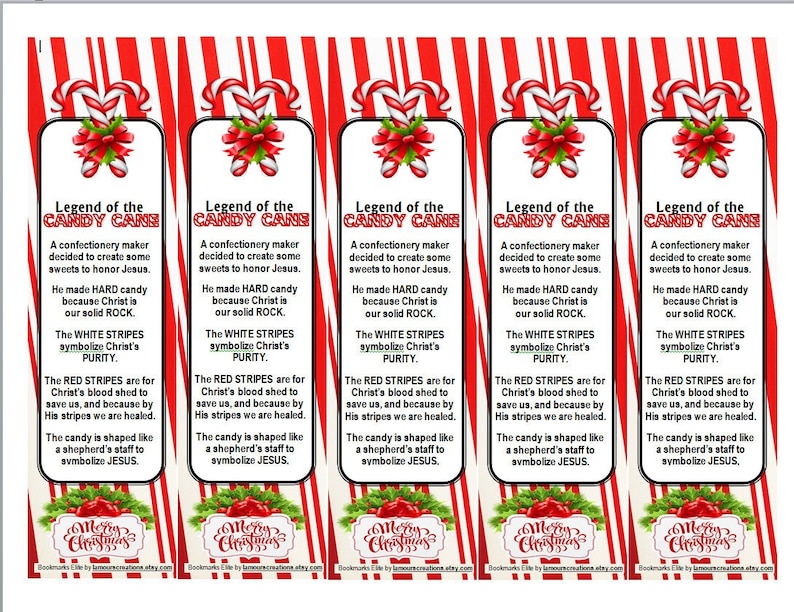 CHRISTMAS Legend of the Candy Cane Bookmark |tag, Candy Cane Legend ...