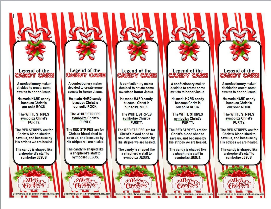 CHRISTMAS Legend of the Candy Cane Bookmark |tag, Candy Cane Legend ...