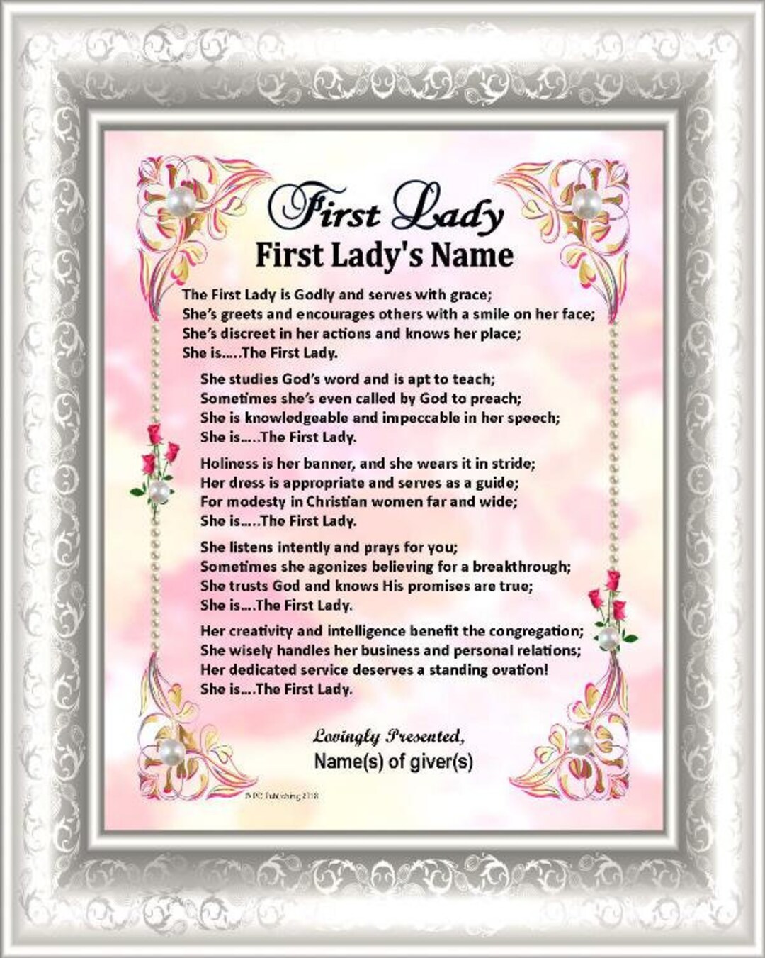 Pastors Wife First Lady Personalized Appreciation Name Poem T Thank