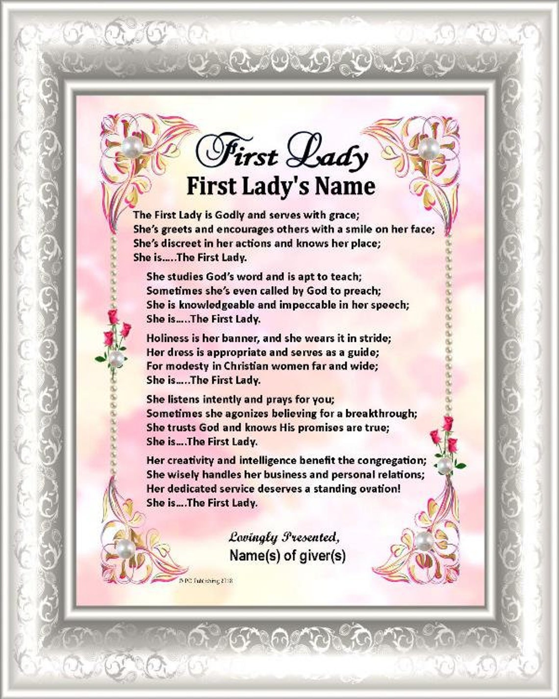 Pastor's Wife First Lady Personalized Appreciation Name Poem Gift Thank ...