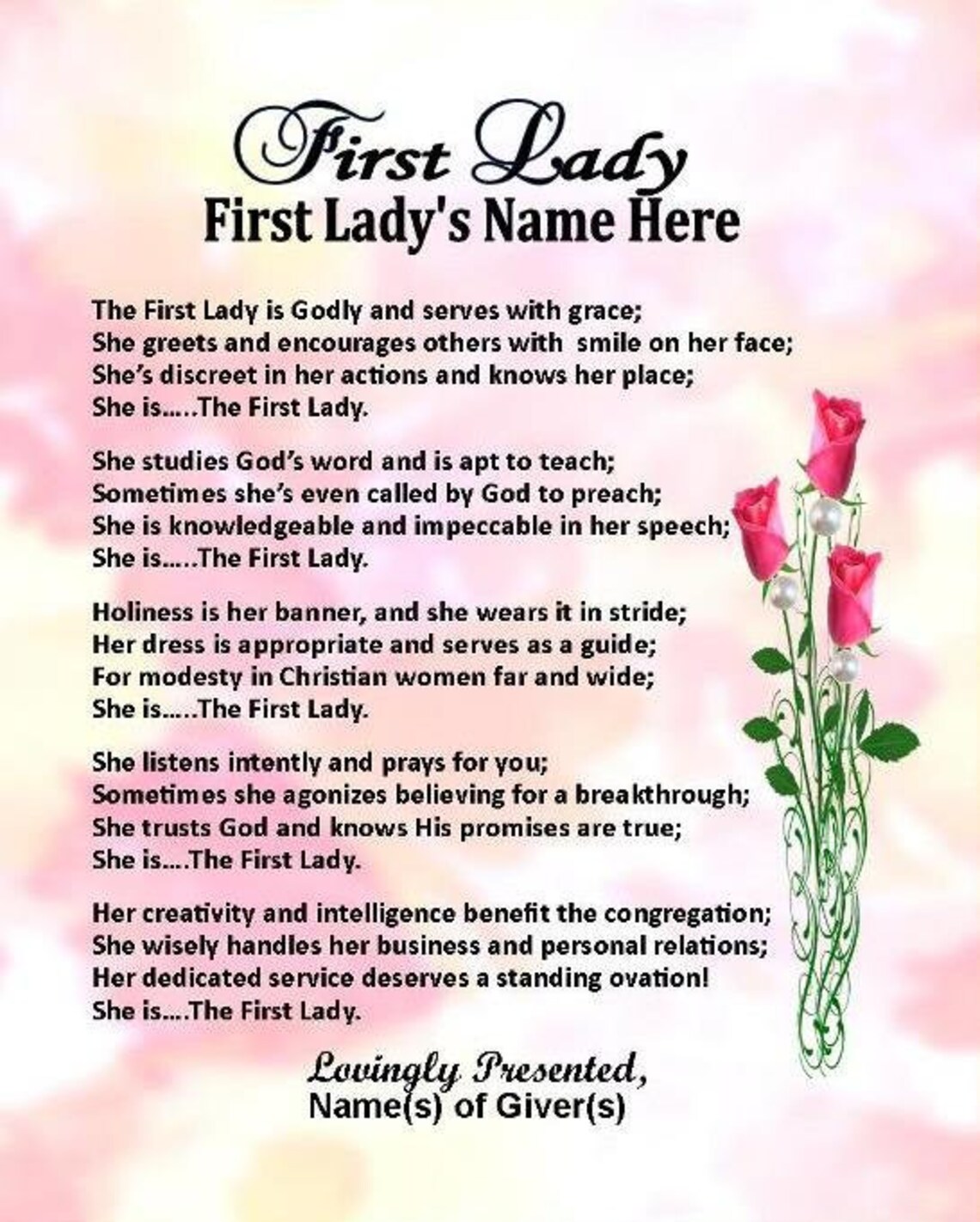 Pastor's Wife First Lady Personalized Appreciation Name Poem Gift Thank ...