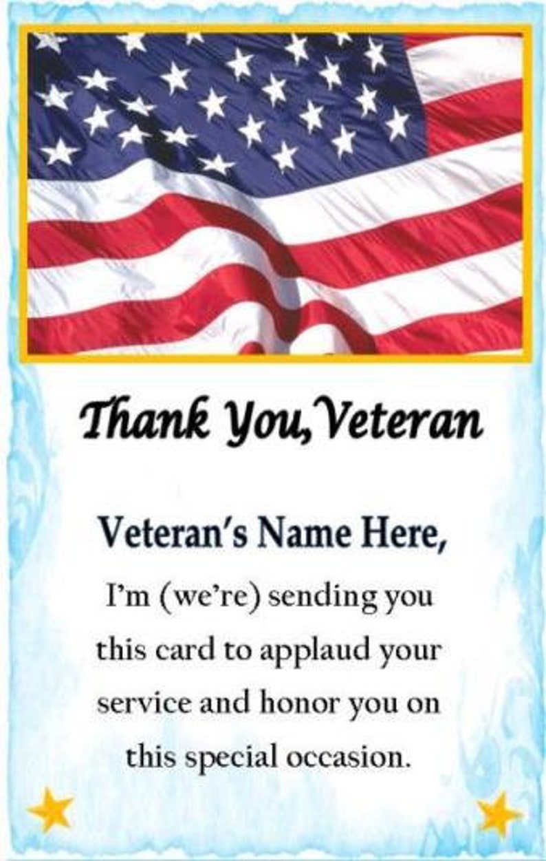 Custom Veteran's Personalized Card Thank You Veteran's Day Memorial Day ...