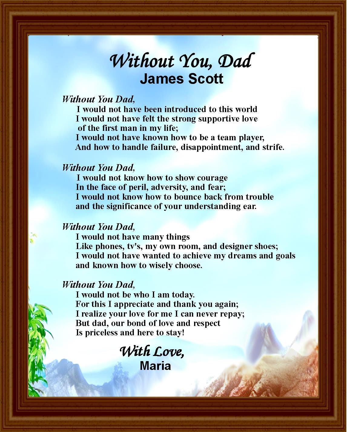 Custom 'without You Dad' Father's Day Poem Gift | Personalized Father's ...