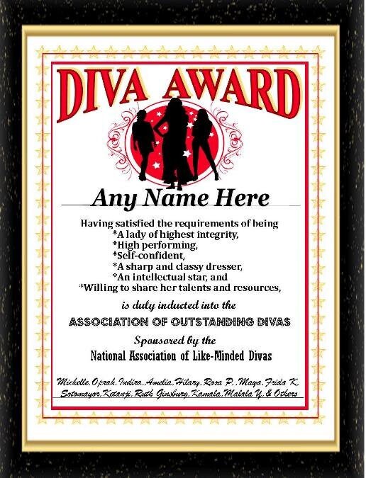 DIVA AWARD CERTIFICATE Diploma for Female Leader Outstanding Woman - Etsy