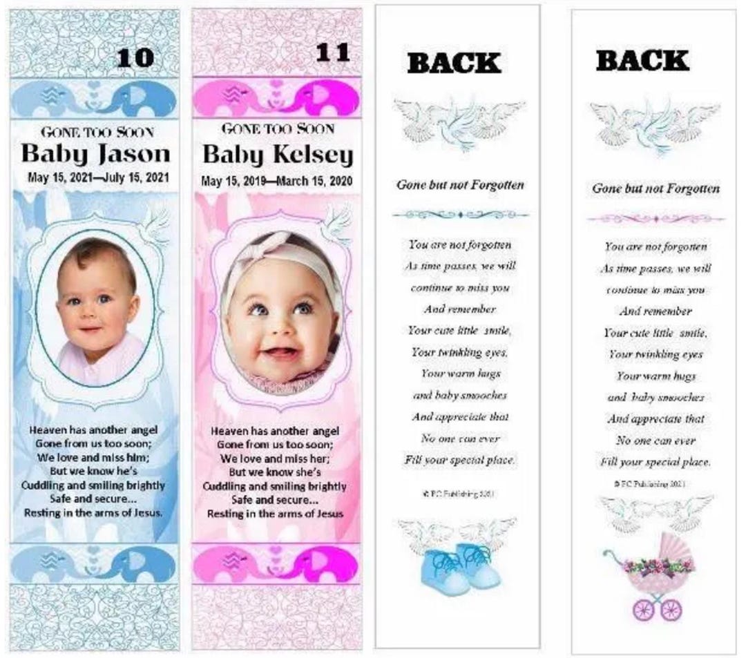 MEMORIAL FUNERAL Babies' Kids' Laminated Memorial Bookmarks 2.125 In. X ...