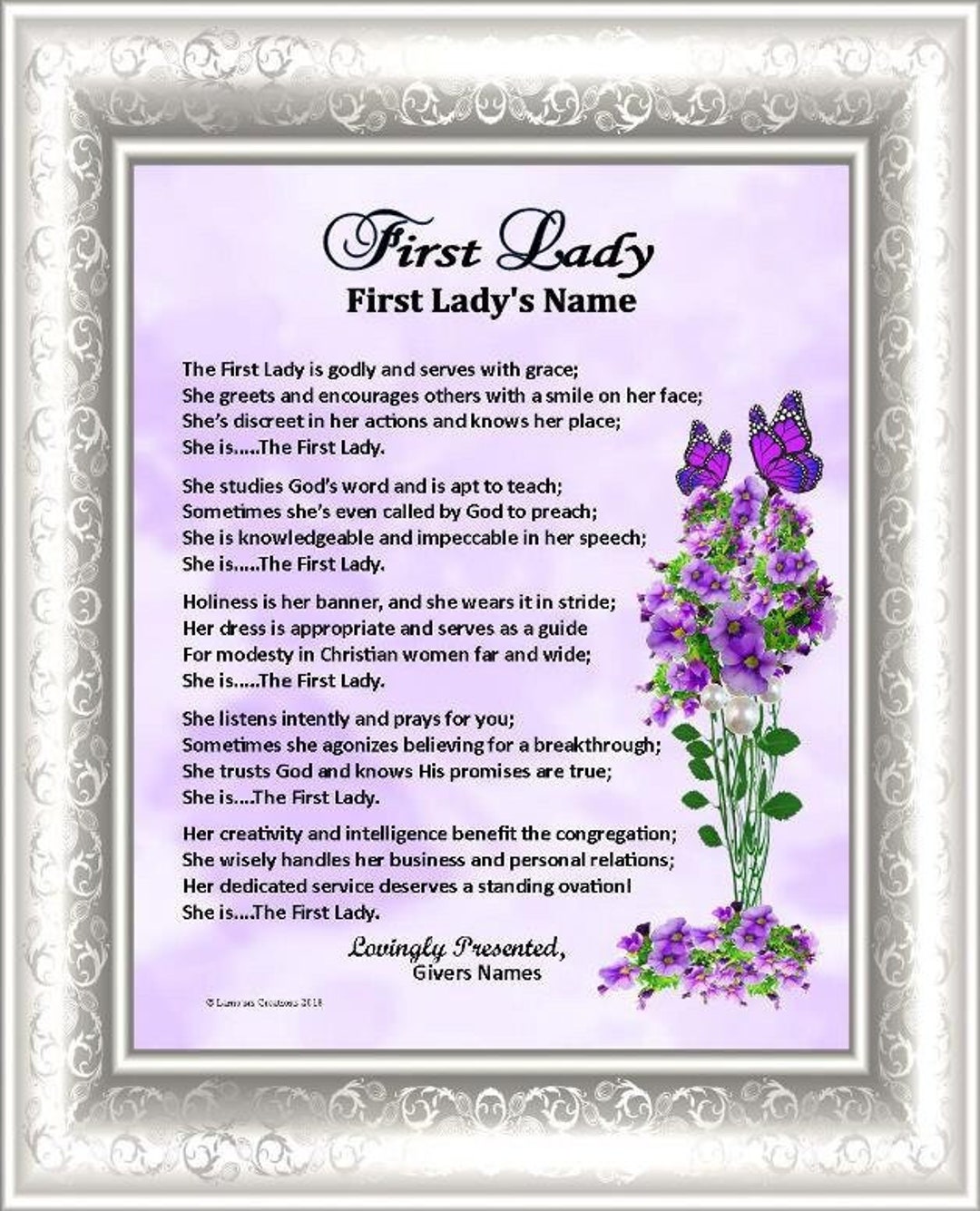 Pastor's Wife First Lady Personalized Appreciation Name Poem Gift Thank ...