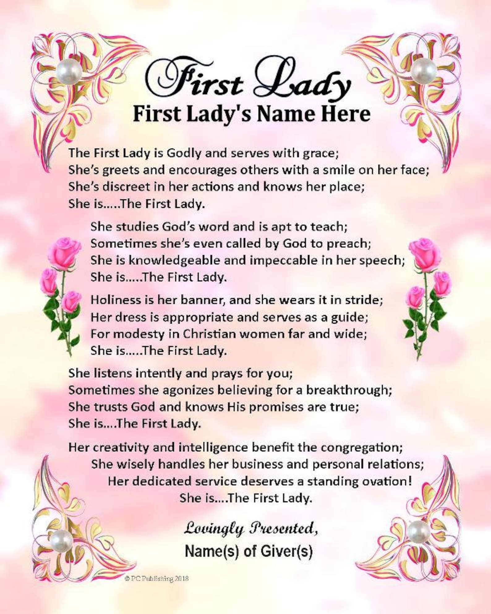 Pastor's Wife First Lady Personalized Appreciation Name Poem Gift Thank ...