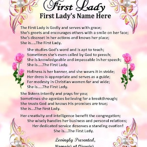 Pastor's Wife First Lady Personalized Appreciation Name Poem Gift Thank ...