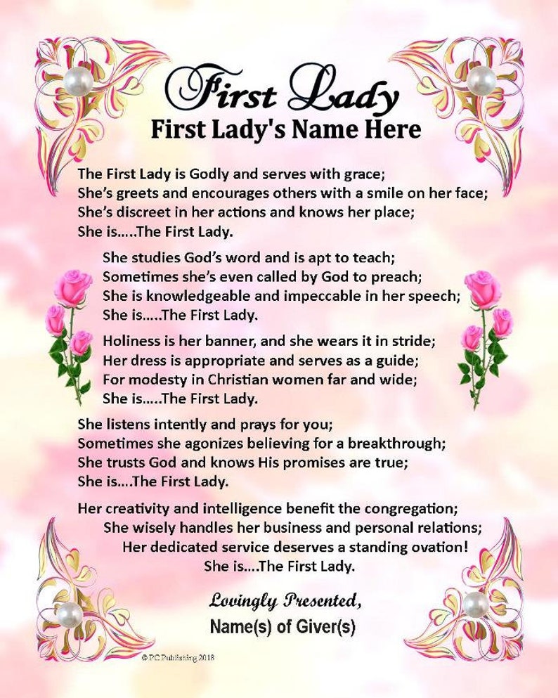 Pastor's Wife First Lady Personalized Appreciation Name Poem Gift Thank ...