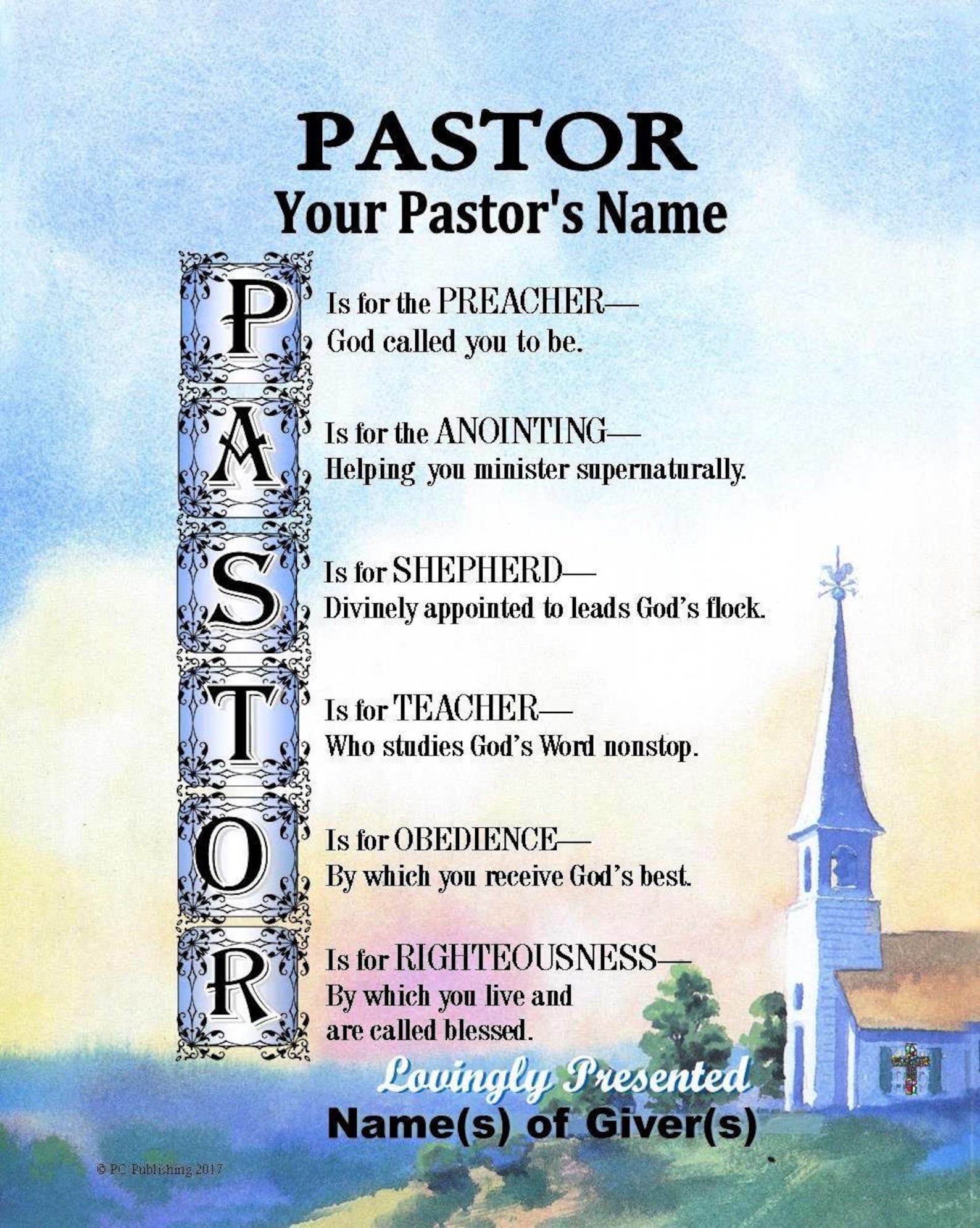 Pastor Appreciation Anniversary Personalized Name Poem Gift | Etsy