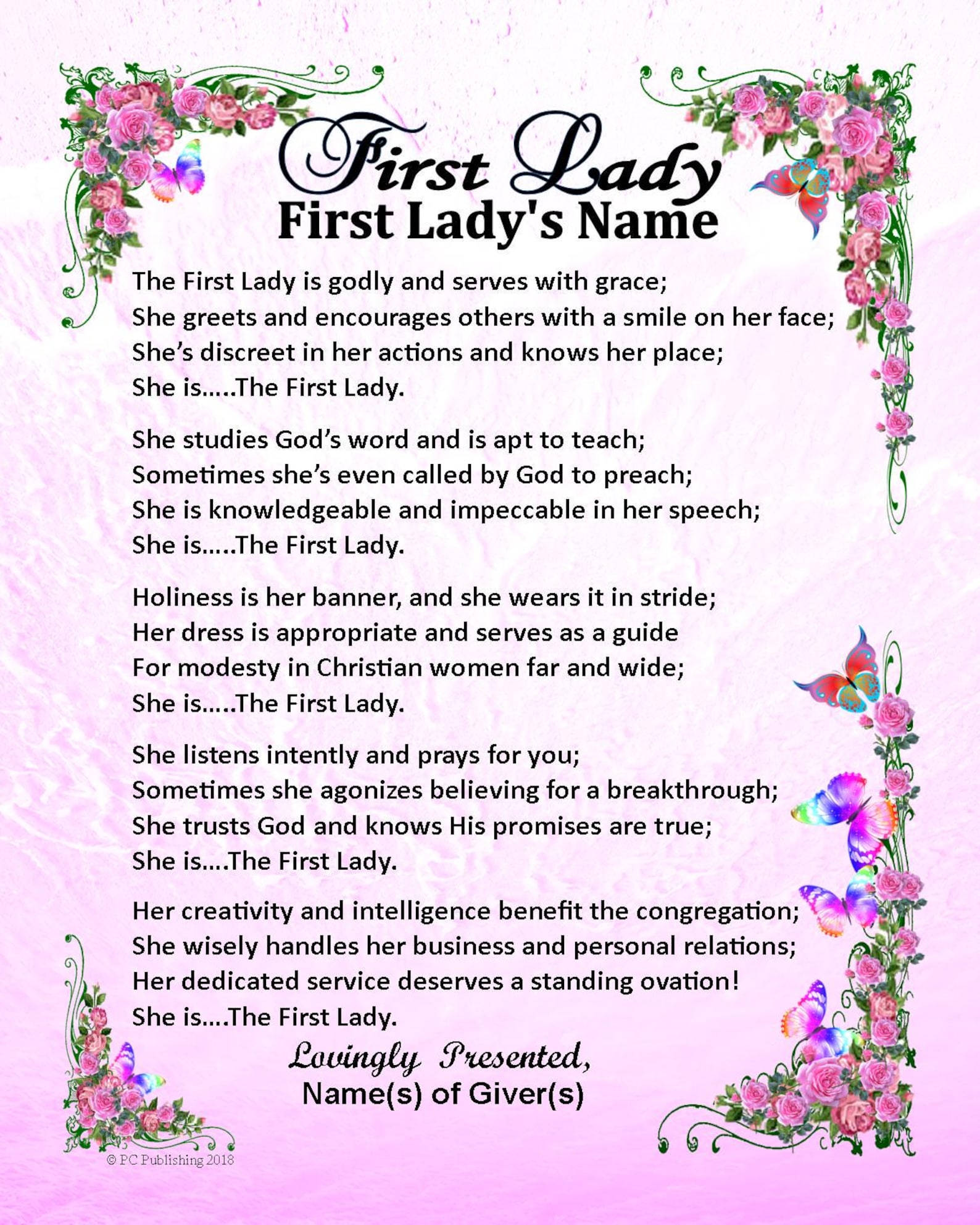 Pastor's Wife First Lady Personalized Appreciation Photo Name Poem Gift ...