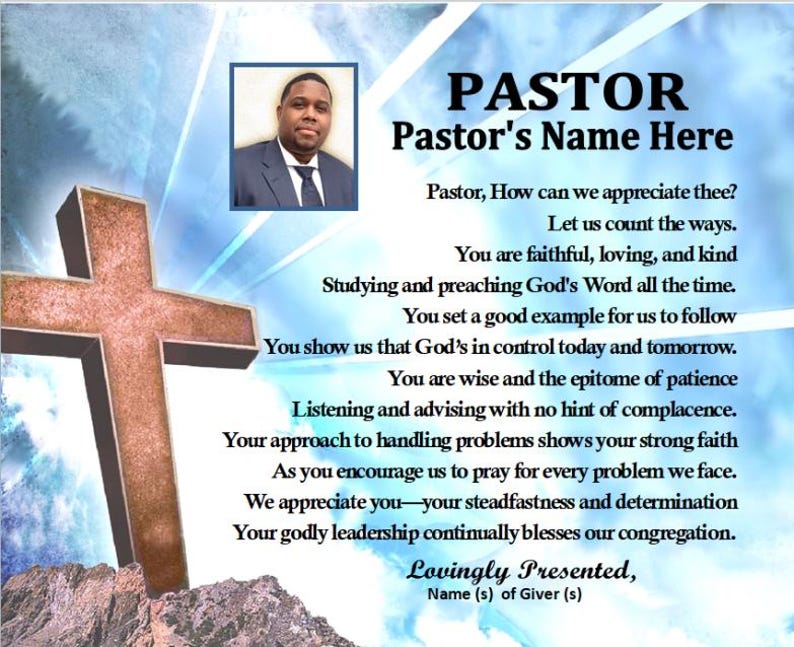 Pastor Appreciation Anniversary Personalized Photo Name Poem Gift Thank ...