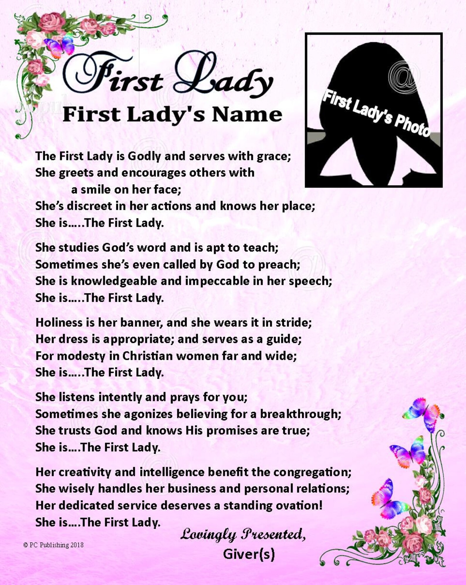 Pastor's Wife First Lady Personalized Appreciation Photo Name Poem Gift ...