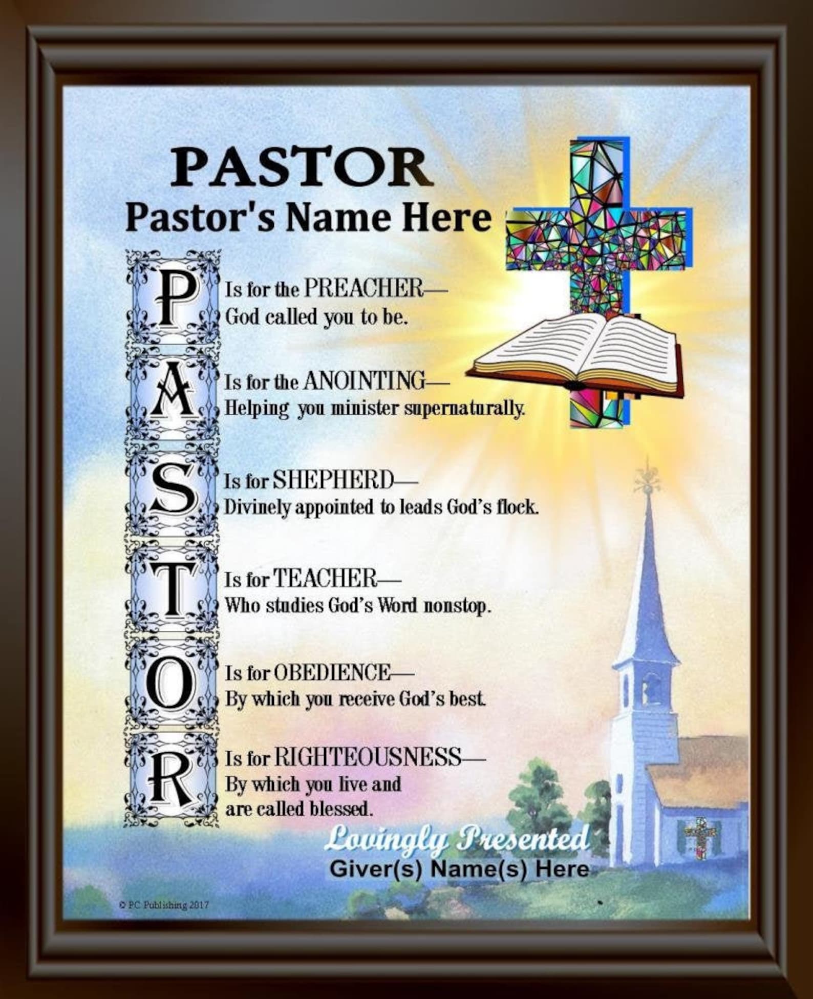 Pastor Appreciation Anniversary Personalized Name Poem Gift Thank You ...