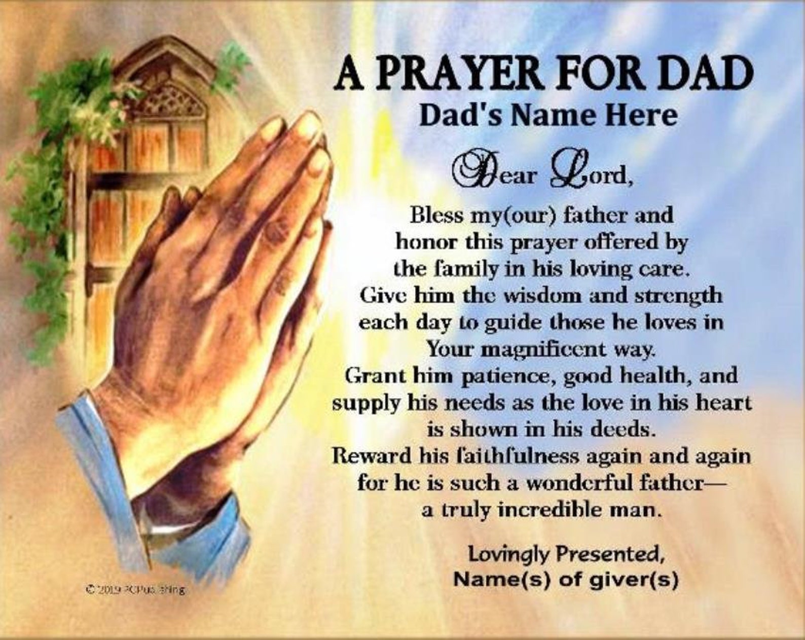 Prayer for Dad, Father, Custom Personalized Father's Day, Birthday Gift ...