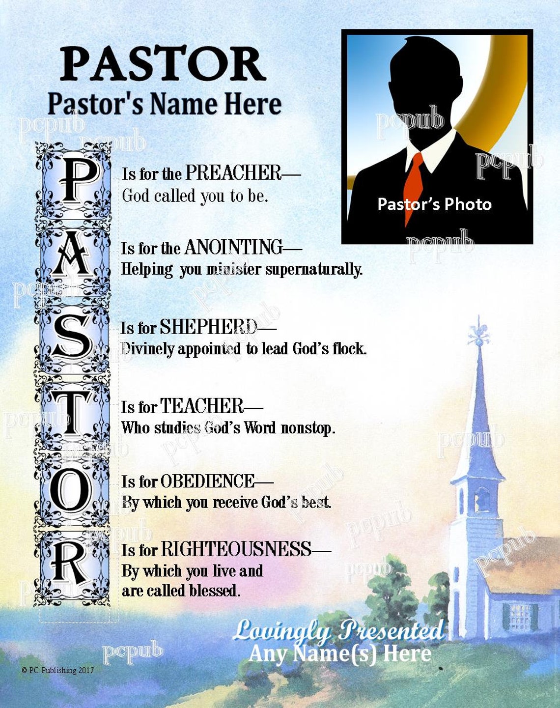 Pastor Appreciation Anniversary Personalized Photo Name Poem Gift Thank ...