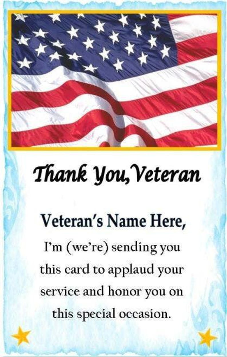 Custom Veteran's Personalized Card Thank You Veteran's Day Memorial Day ...
