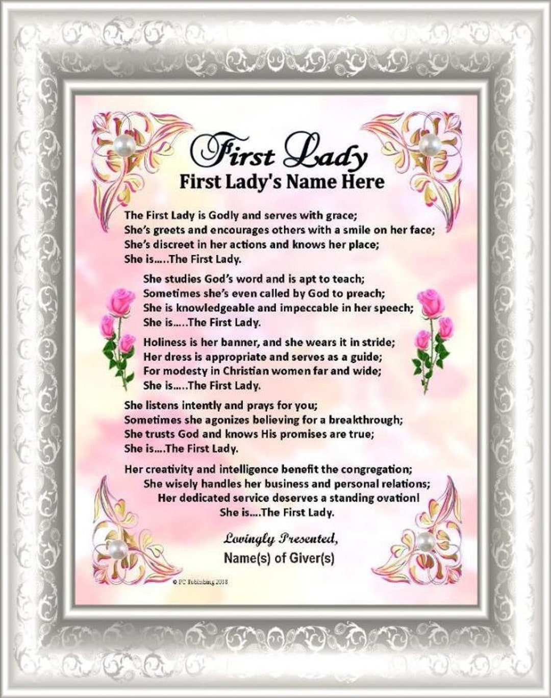 Pastor's Wife First Lady Personalized Appreciation Name Poem Gift Thank ...