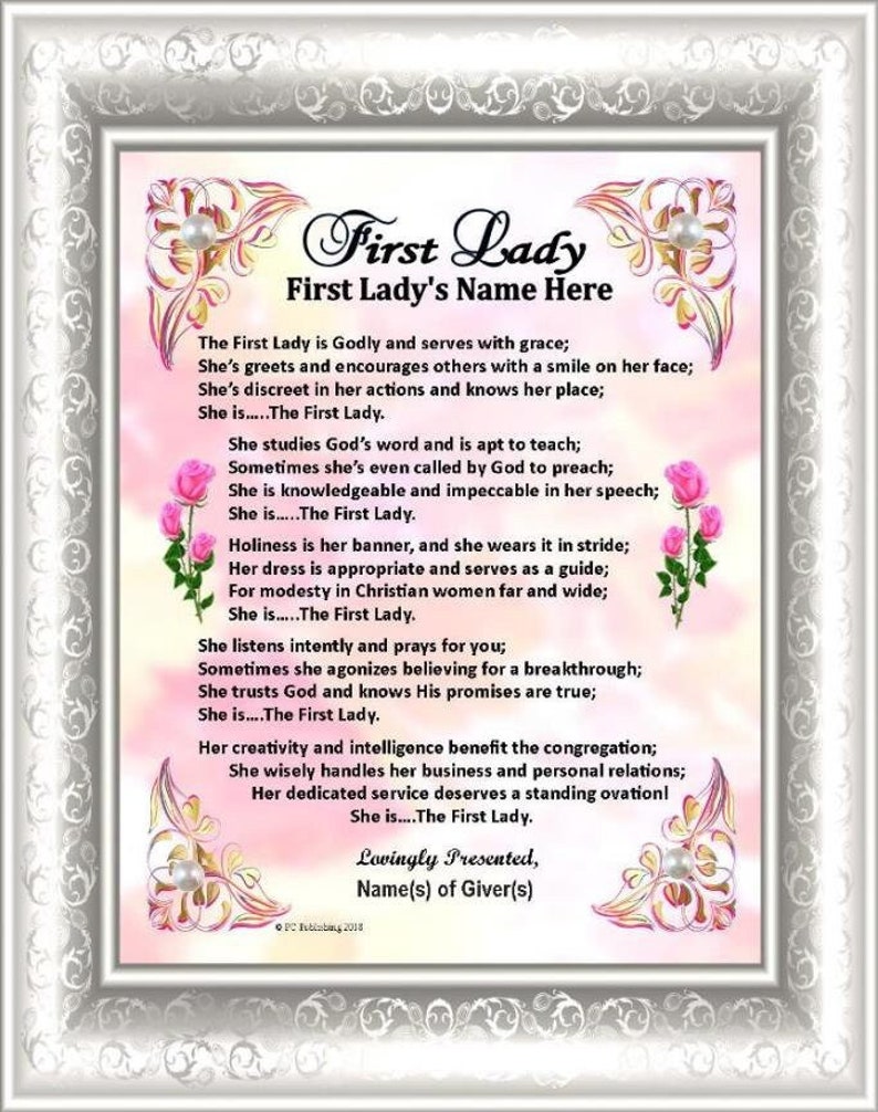Pastor's Wife First Lady Personalized Appreciation Name Poem Gift Thank ...
