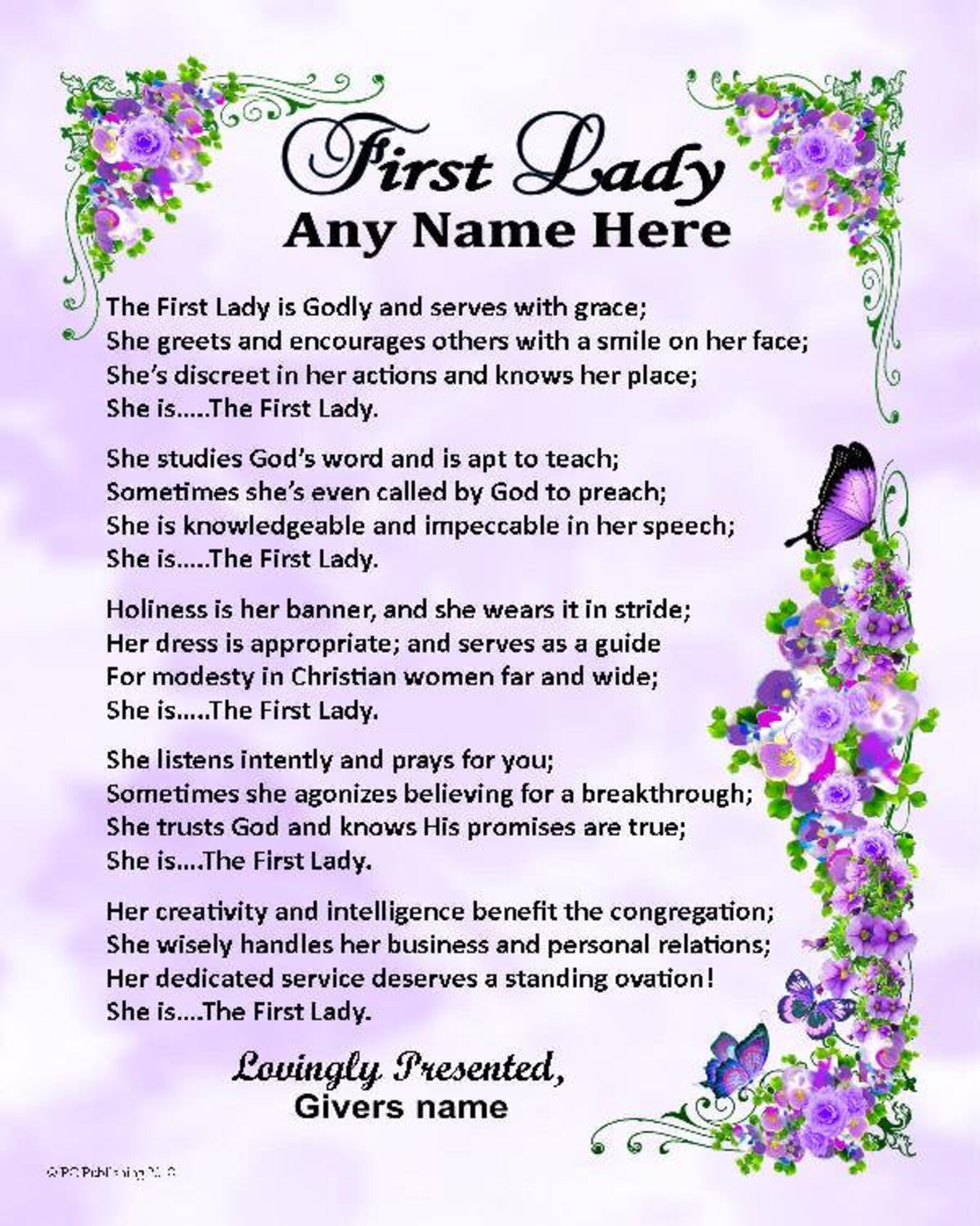 Pastor's Wife First Lady Personalized Appreciation Name Poem Gift Thank ...