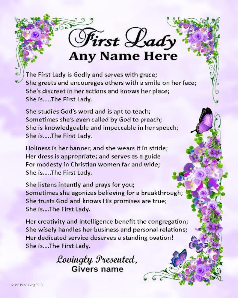Pastor's Wife First Lady Personalized Appreciation Name Poem Gift Thank ...
