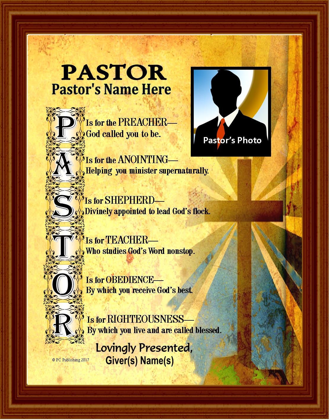 Pastor Appreciation Anniversary Personalized Photo Name Poem Gift Thank ...