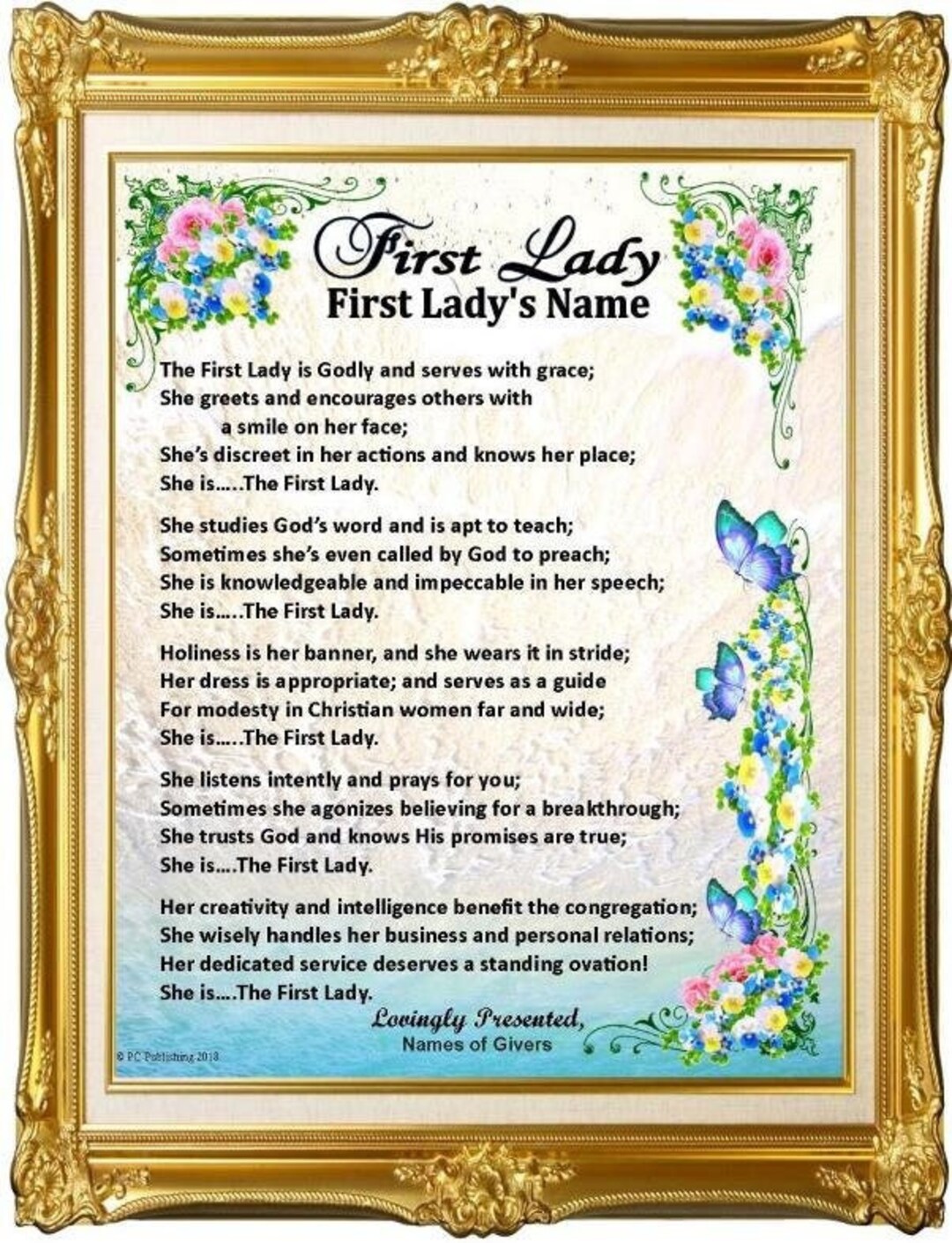 Pastor's Wife First Lady Personalized Appreciation Name Poem Gift Thank ...
