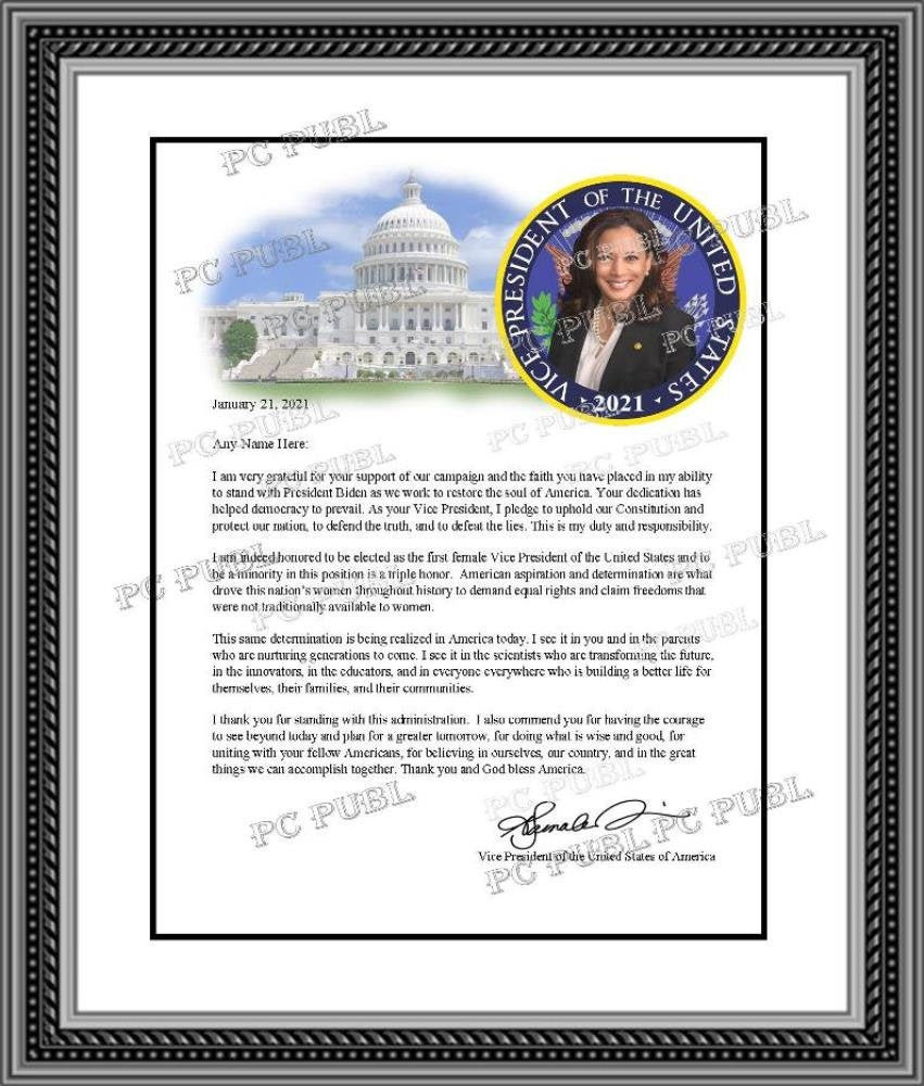 Kamala Harris Photo Personalized Thank You Letter Vice Presidential ...