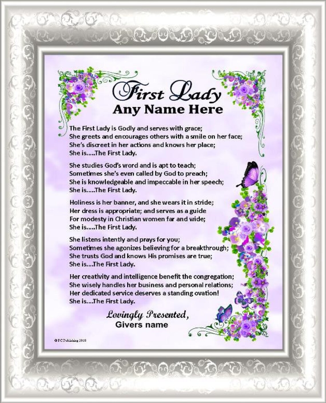 Pastor's Wife First Lady Personalized Appreciation Name Poem Gift Thank ...