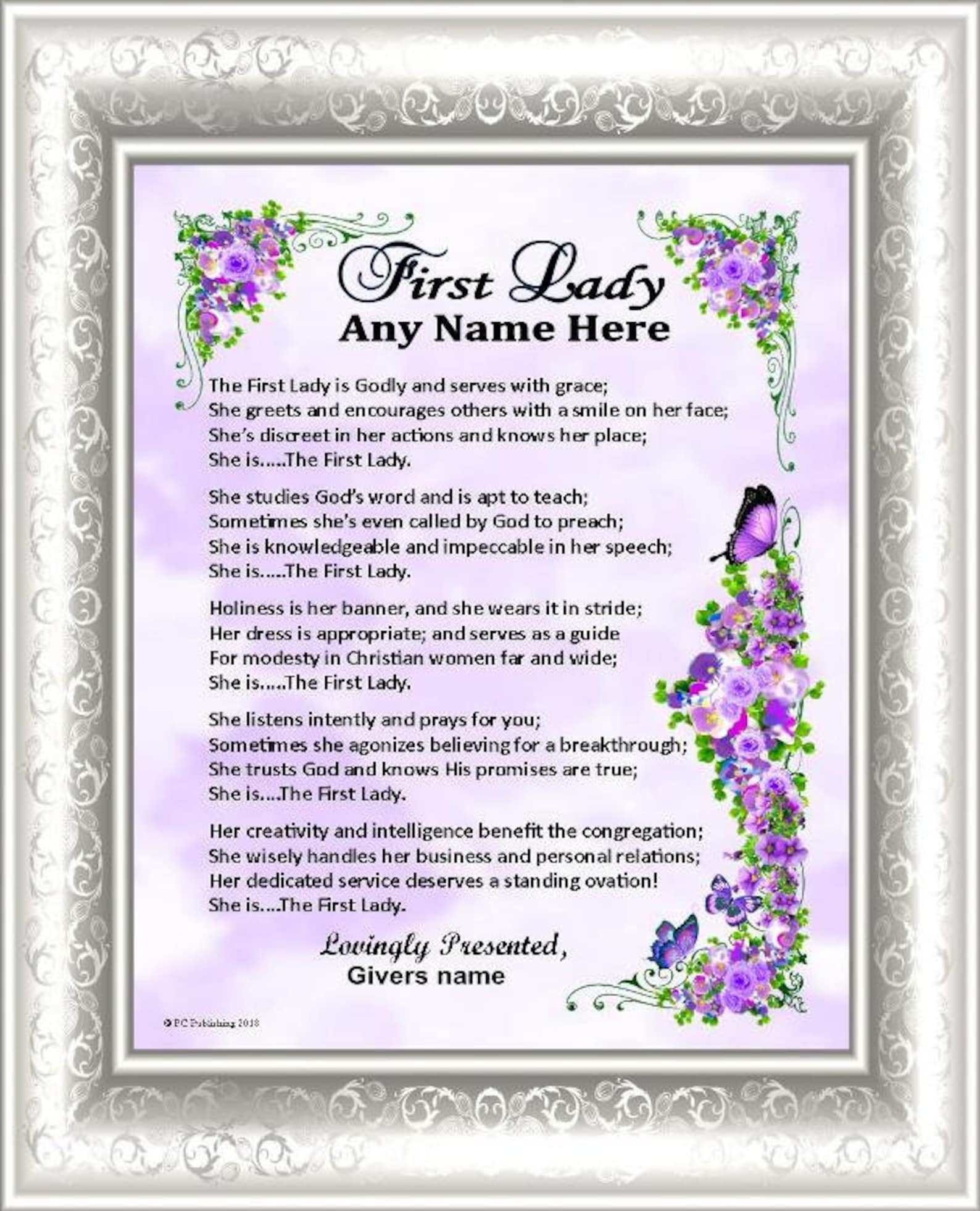 Pastor's Wife First Lady Personalized Appreciation Name Poem Gift Thank ...