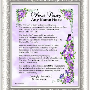 Pastor's Wife First Lady Personalized Appreciation Name Poem Gift Thank ...