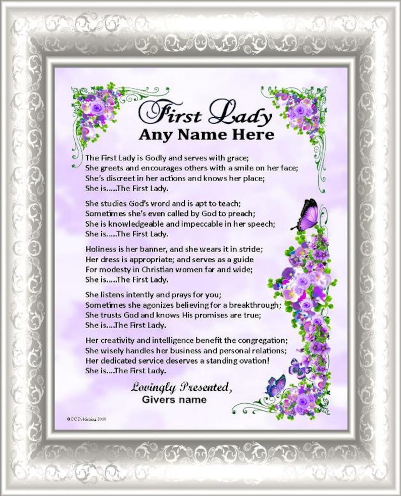 Pastor's Wife First Lady Personalized Appreciation Name Poem Gift Thank ...