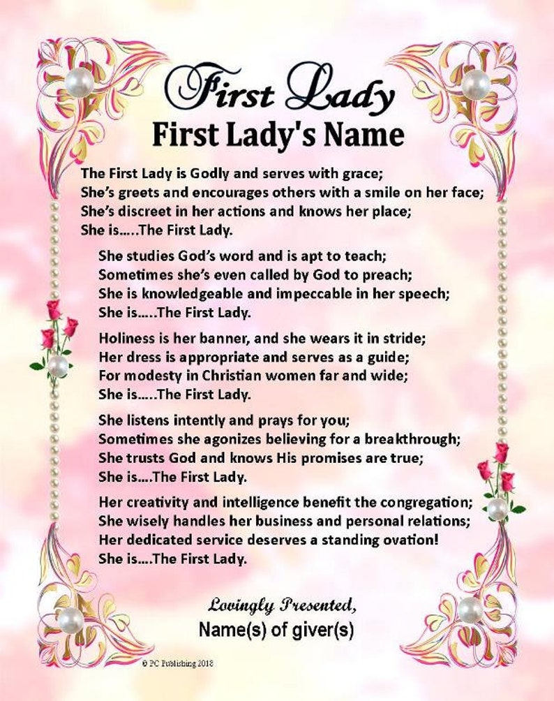 Pastor's Wife First Lady Personalized Appreciation Name Poem Gift Thank ...