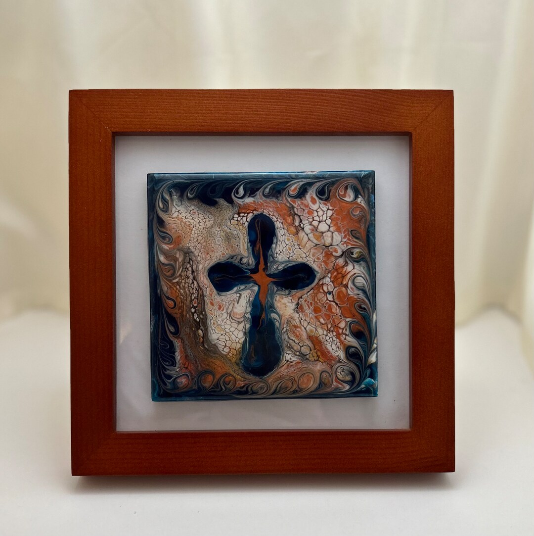 Framed Painted Cross on Ceramic Tile - Etsy