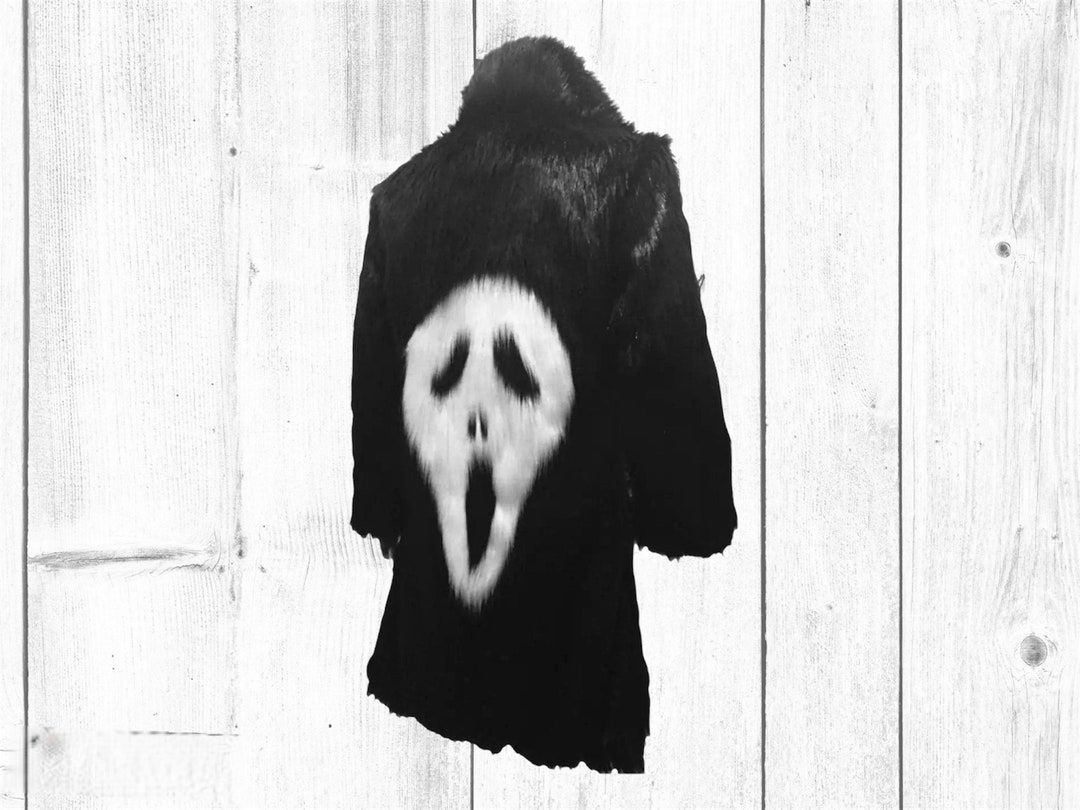 Scream Ghostface Black Faux Fur Coat Unisex Gothic Coat Grunge Jacket ...